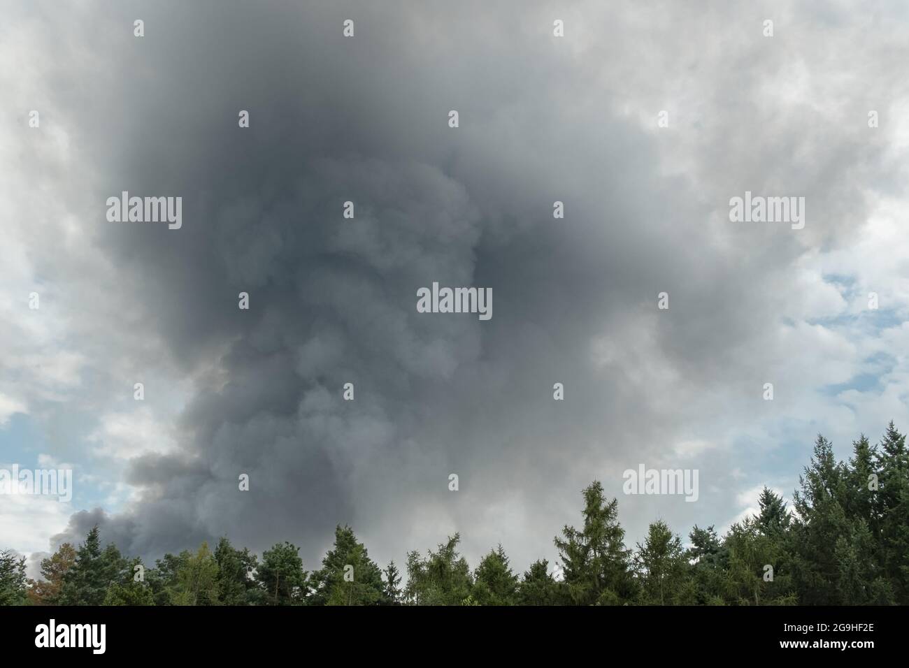 black smoke rising from forest fire Stock Photo - Alamy