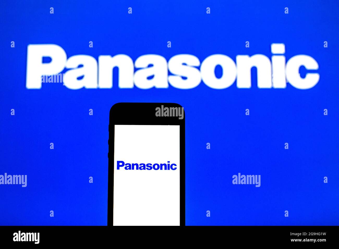 In this photo illustration a Panasonic logo seen displayed on a ...
