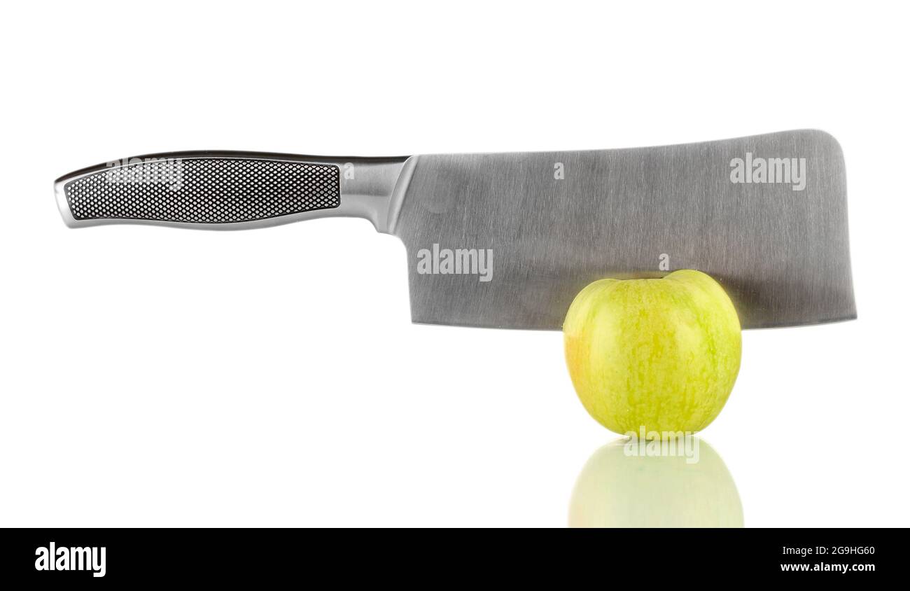 Green apple and knife isolated on white Stock Photo - Alamy