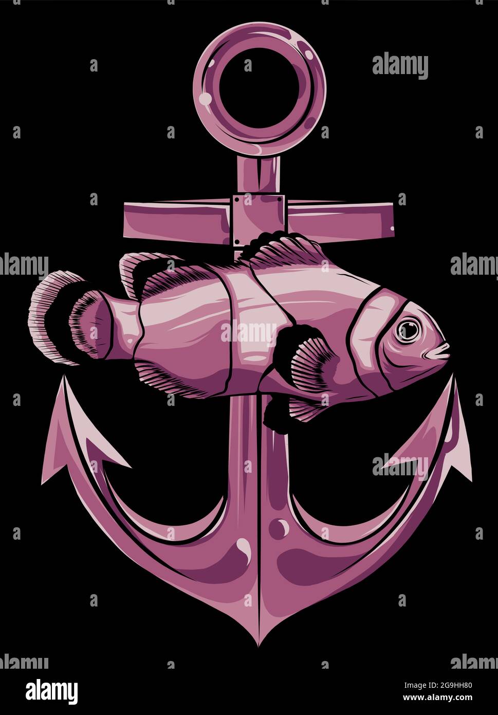 fish anchor vector illustration line art quality Stock Vector Image ...