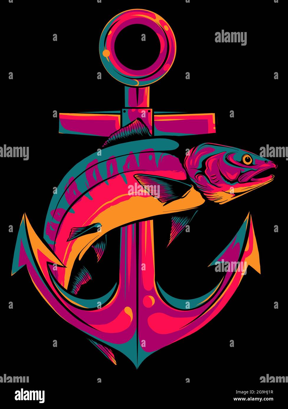 fish anchor vector illustration line art quality Stock Vector Image ...