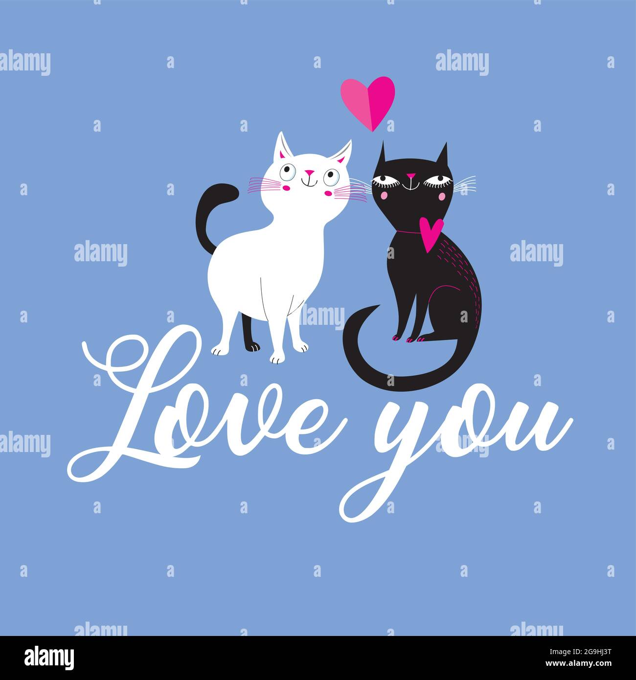 Greeting card with cats happy Valentine's Day on a light background ...