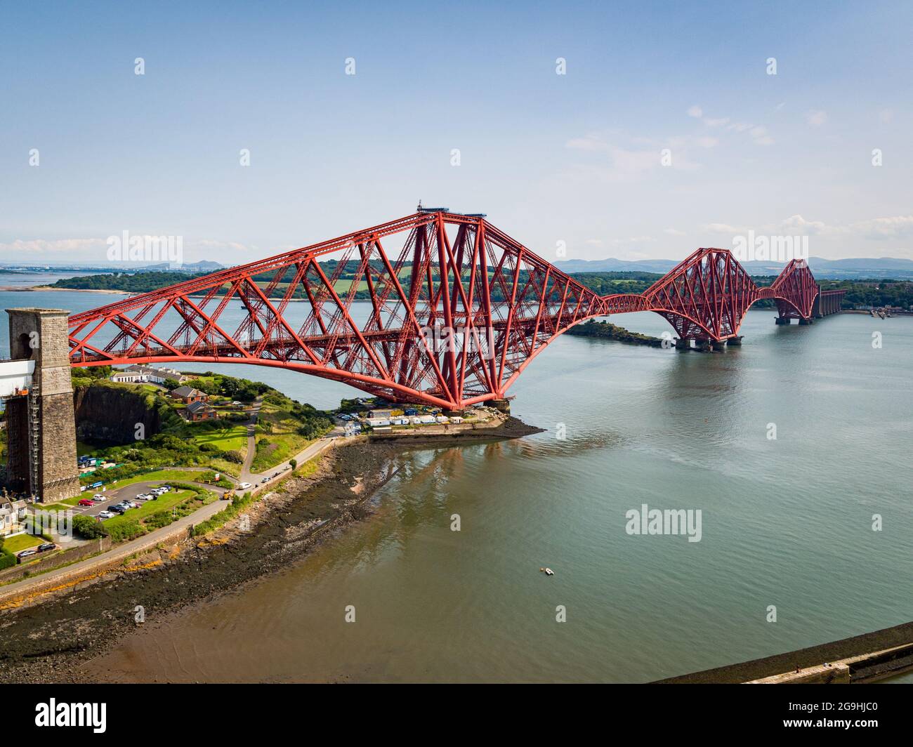 Aerial photograph of the Forth rail bridge from North Queensferry ...