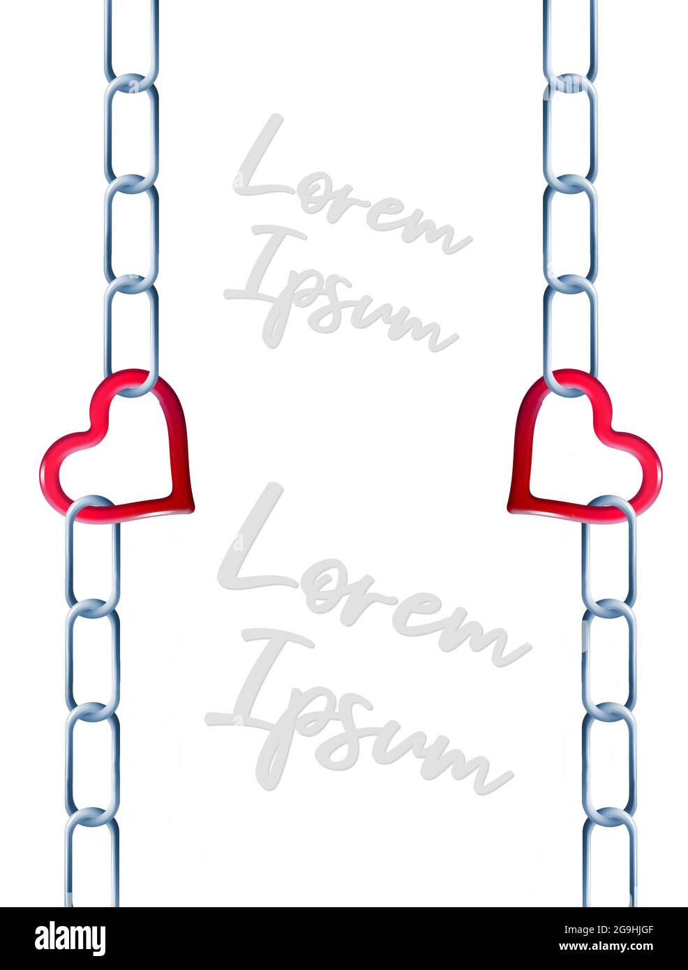 Steel chain is linked together by a red heart shaped link in this 3-d ...