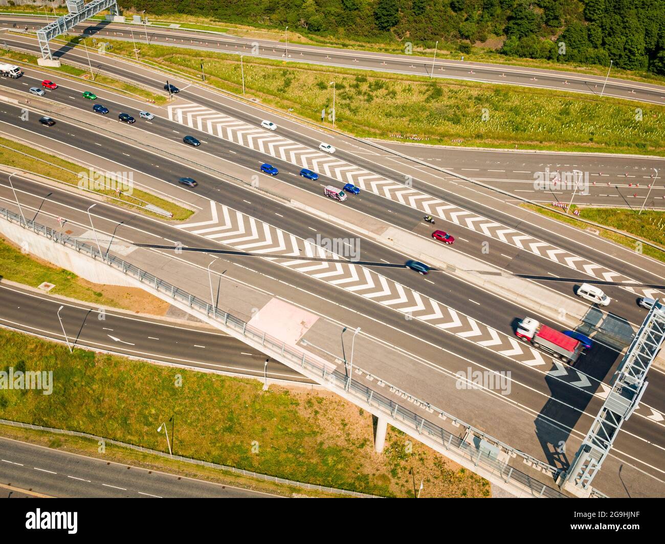 Aerial photograph of the M90 Motorway just before the Queensferry ...