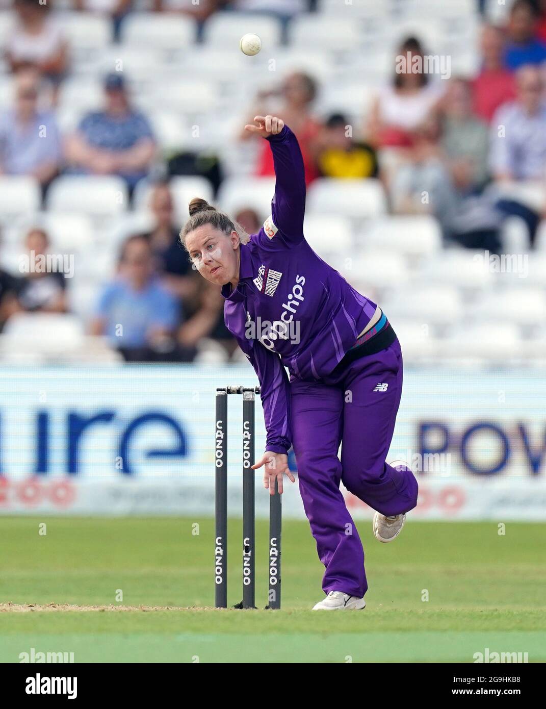 Northern Superchargers' Linsey Smith bowls during The Hundred women's ...