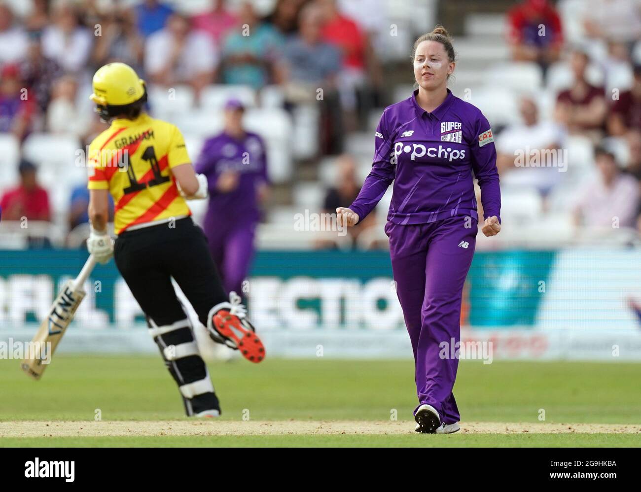 Northern Superchargers' Linsey Smith celebrates the wicket of Trent ...