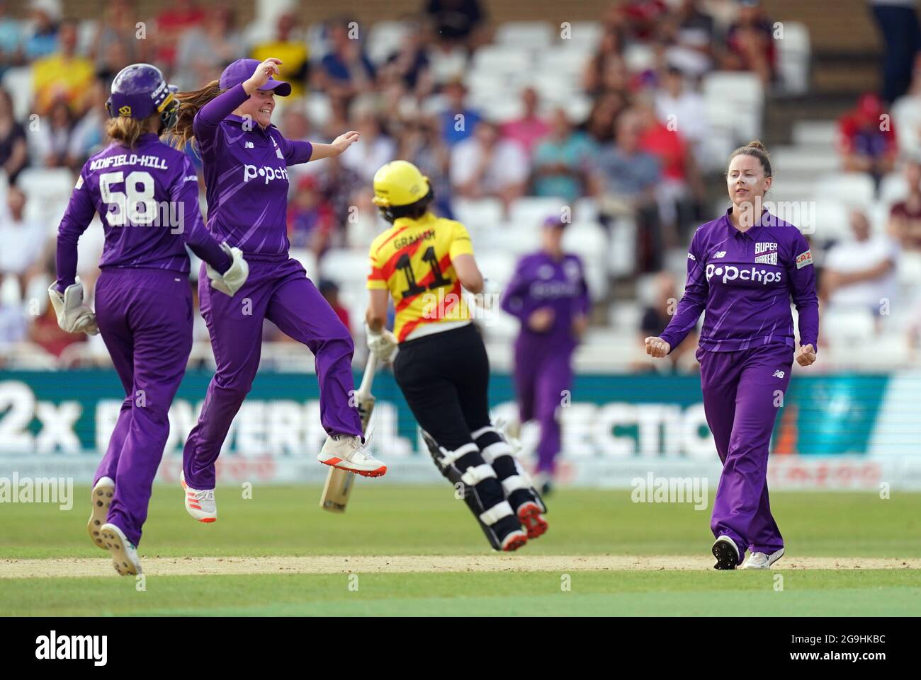 Northern Superchargers' Linsey Smith celebrates the wicket of Trent ...