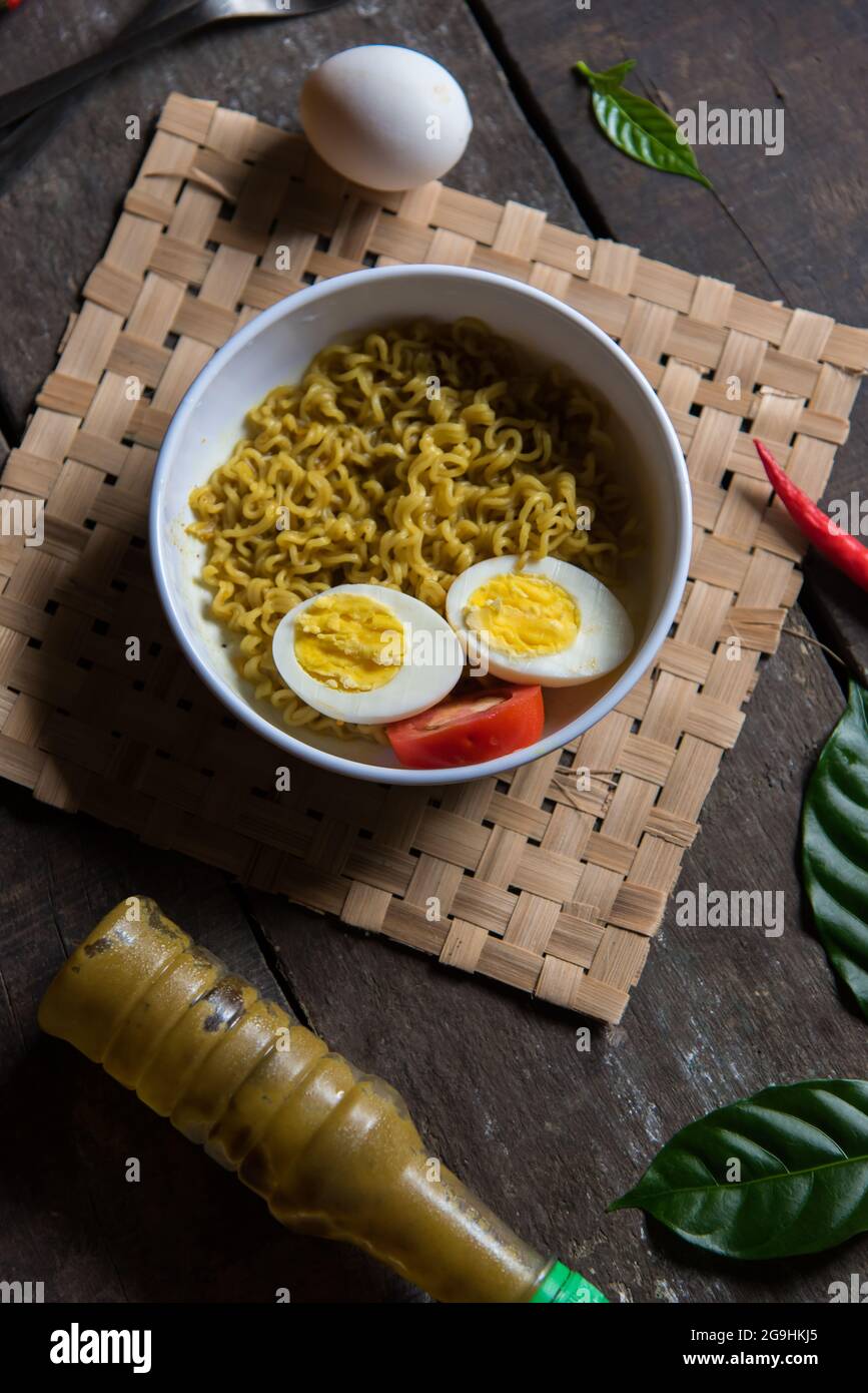 Food photography background instant maggi noodles. Close up, selective ...