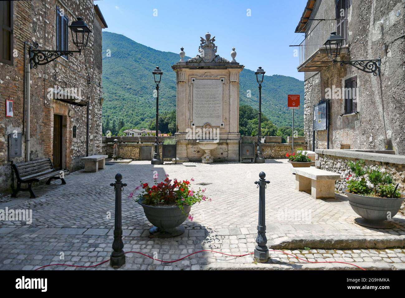 Carpineto Romano, Italy, July 24, 2021. An ancient fountain in a ...