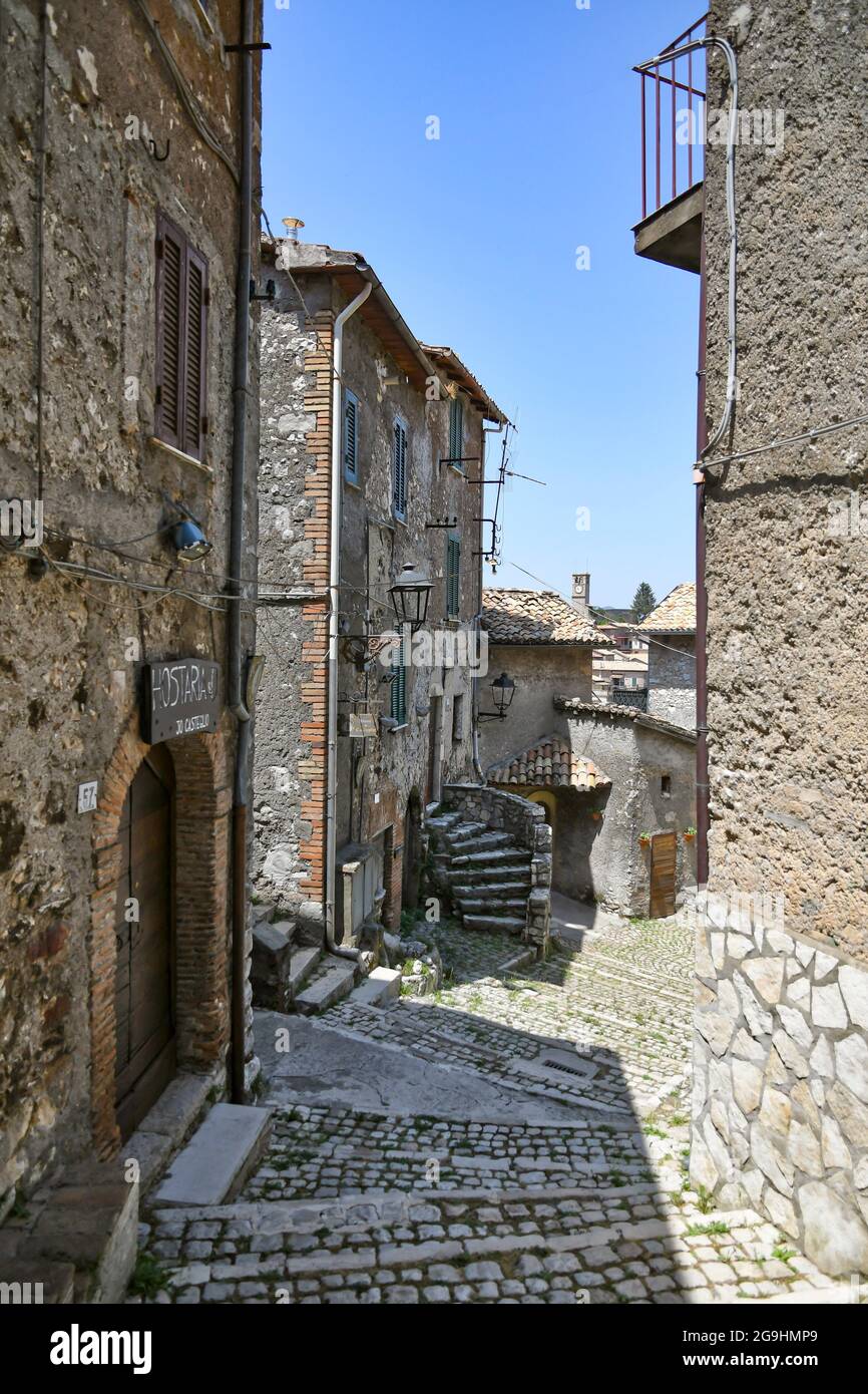 Carpineto Romano, Italy, July 24, 2021. A narrow street in the historic ...