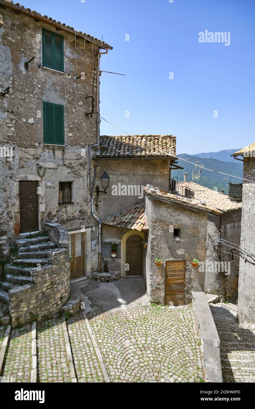 Carpineto Romano, Italy, July 24, 2021. A narrow street in the historic ...