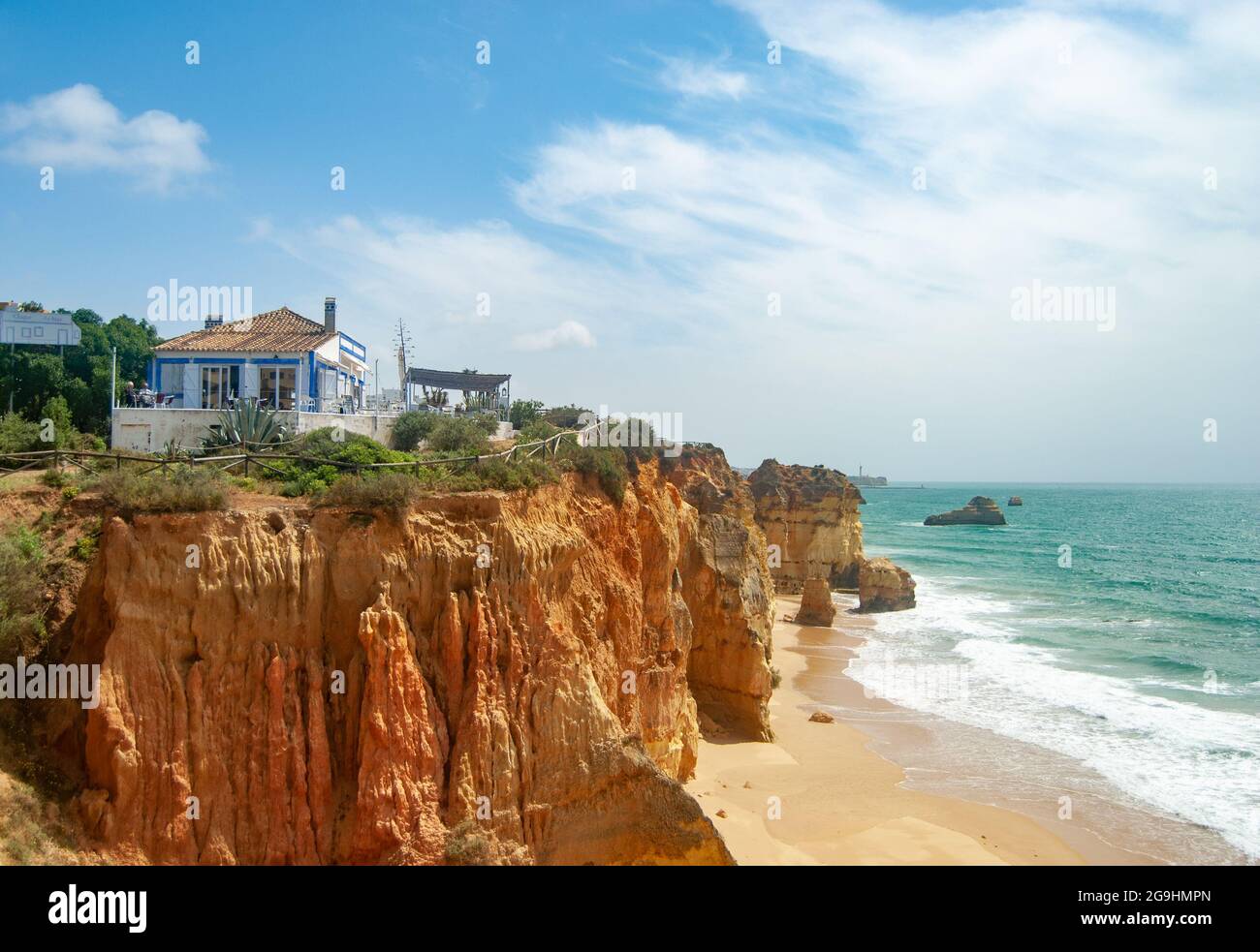Bar Tapas cafe on the edge of the cliffs - Portugal, Portimao Stock ...