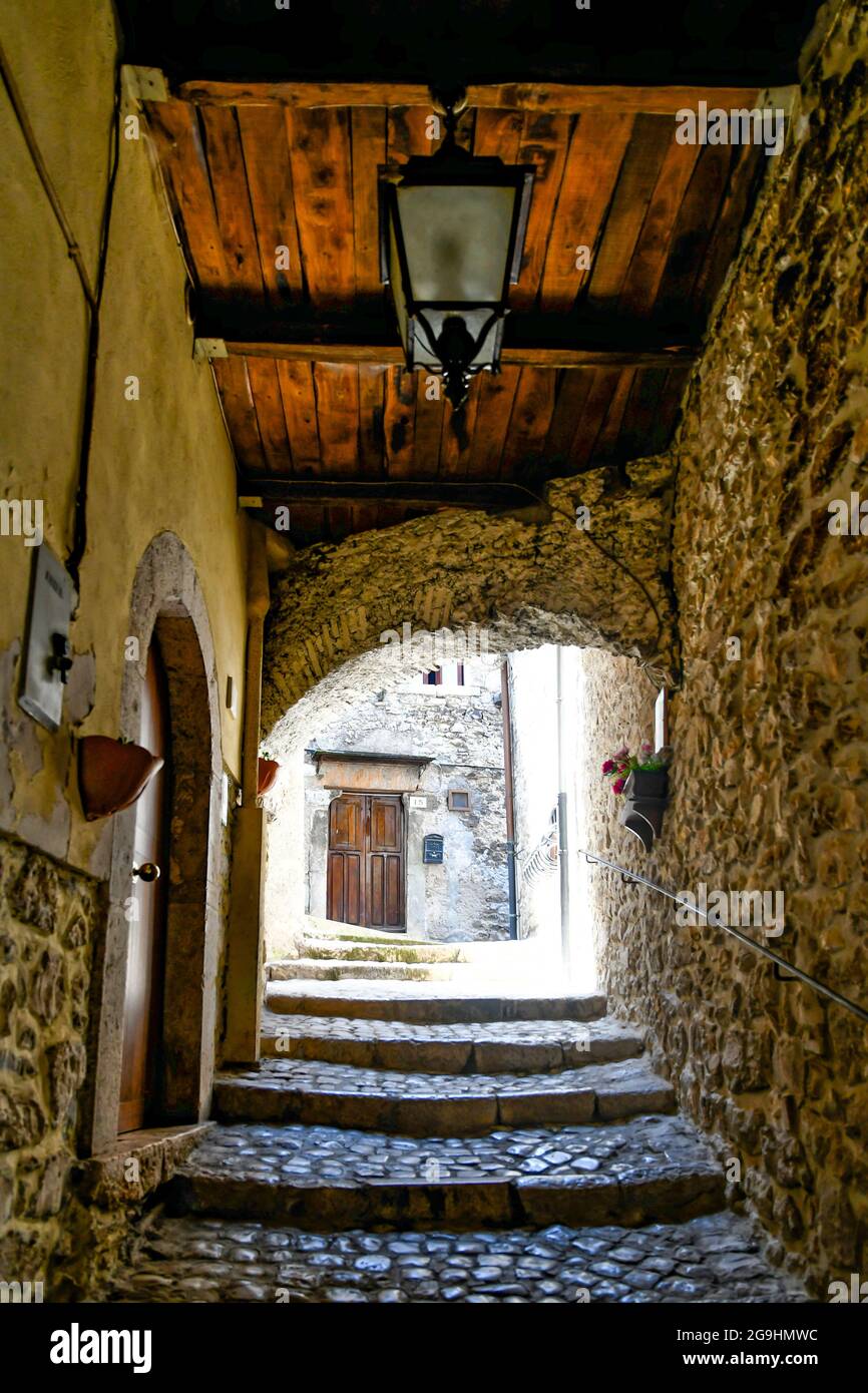 Carpineto Romano, Italy, July 24, 2021. A narrow street in the historic ...