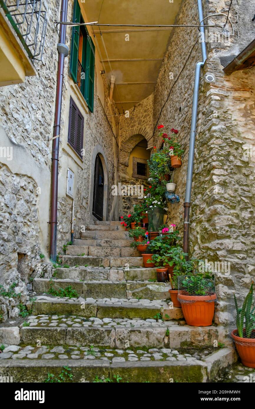 Carpineto Romano, Italy, July 24, 2021. A narrow street in the historic ...