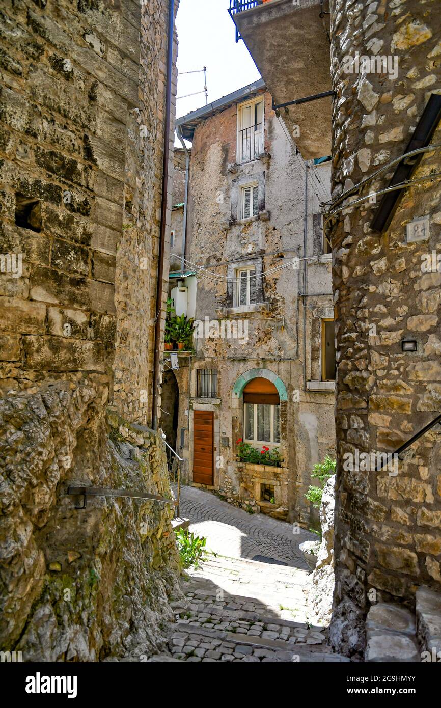 Carpineto Romano, Italy, July 24, 2021. A narrow street in the historic ...