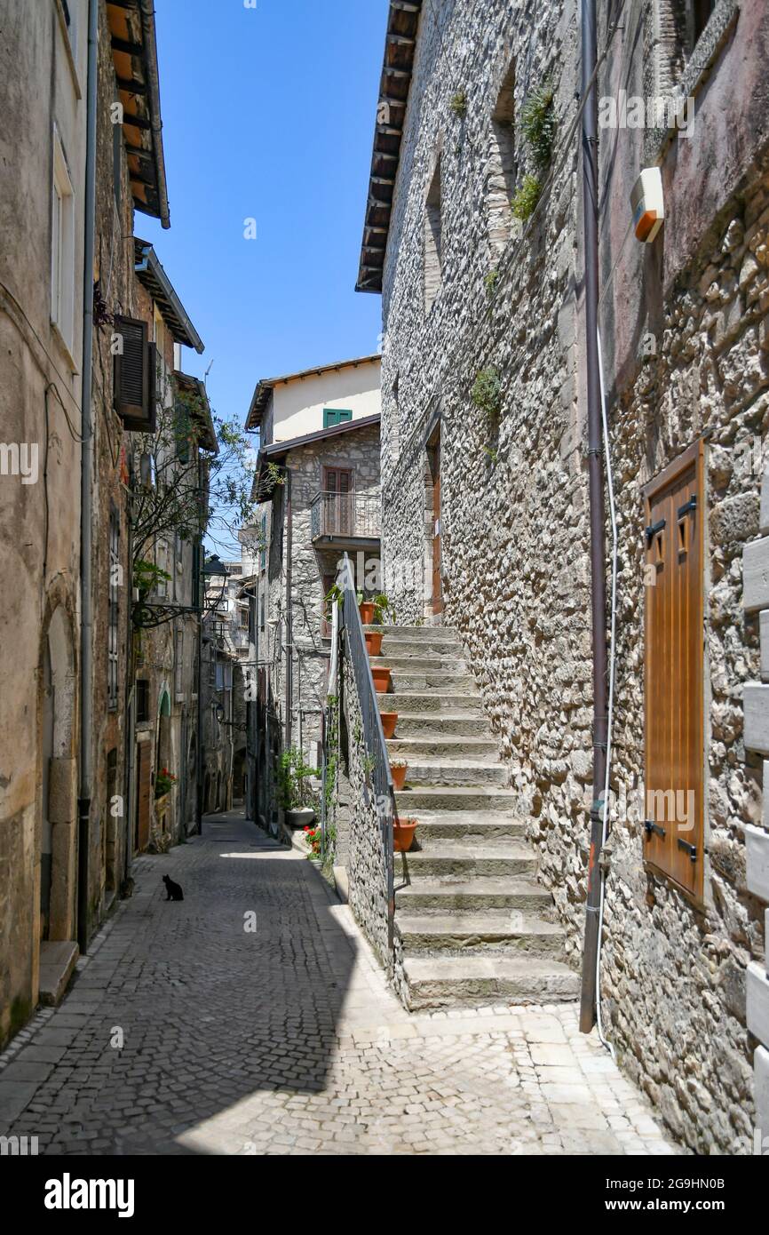 Carpineto Romano, Italy, July 24, 2021. A narrow street in the historic ...