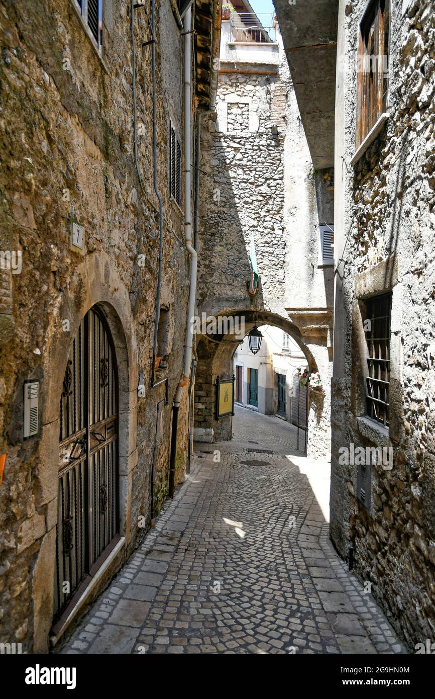 Carpineto Romano, Italy, July 24, 2021. A narrow street in the historic ...