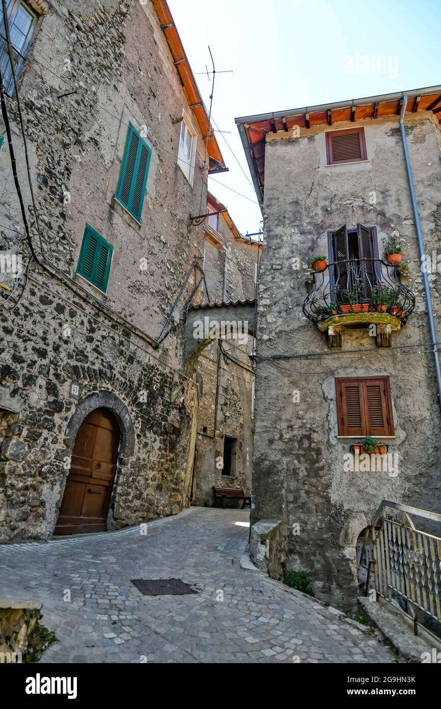 Carpineto Romano, Italy, July 24, 2021. A narrow street in the historic ...