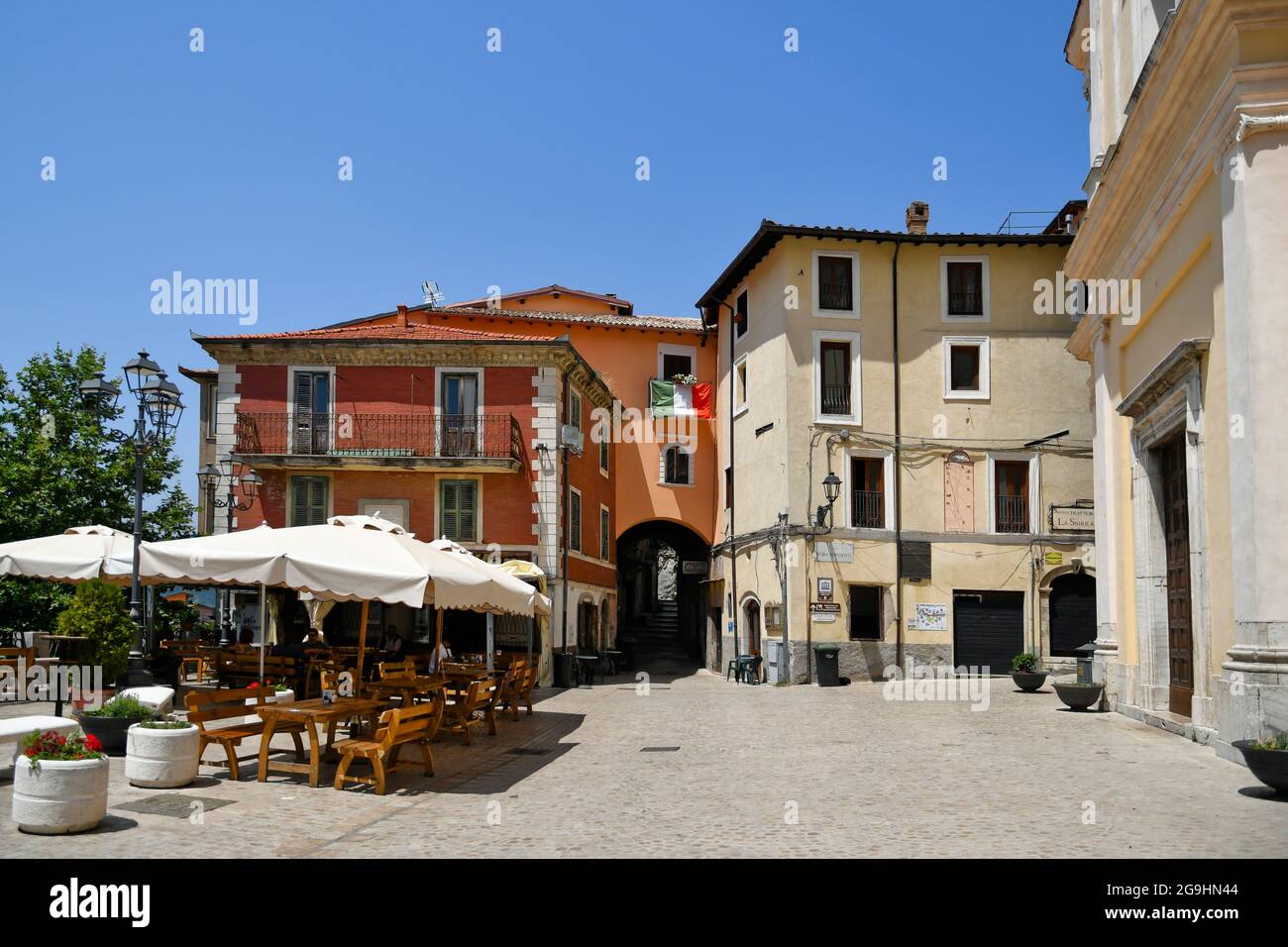 Carpineto romano, Italy, July 24, 2021. A small square in the medieval ...