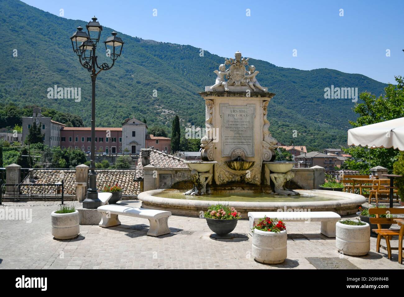 Carpineto Romano, Italy, July 24, 2021. An ancient fountain in a ...