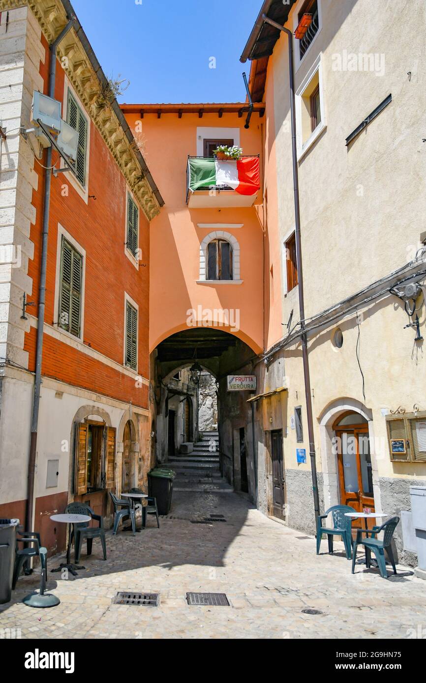 Carpineto Romano, Italy, July 24, 2021. A narrow street in the historic ...