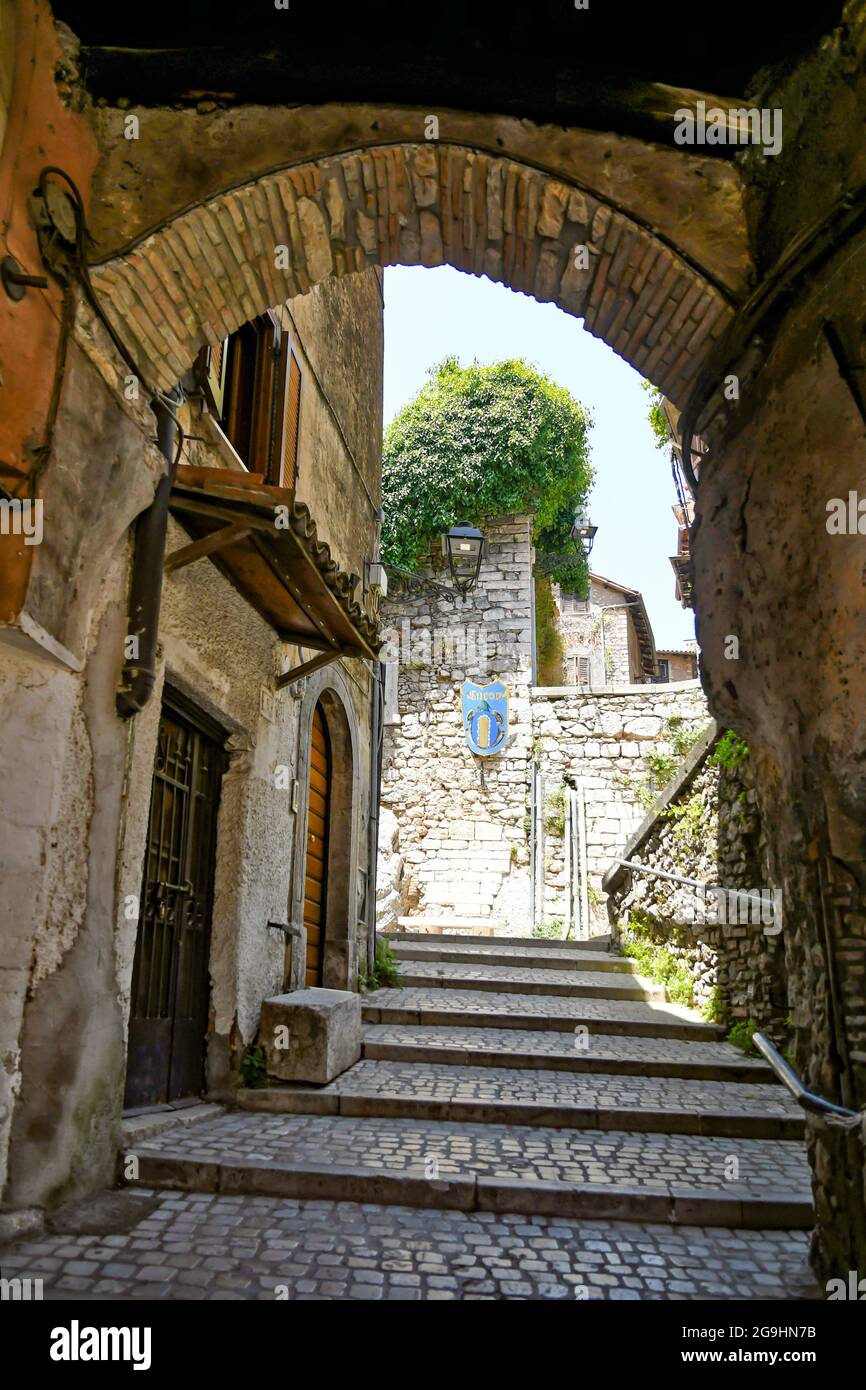 Carpineto Romano, Italy, July 24, 2021. A narrow street in the historic ...