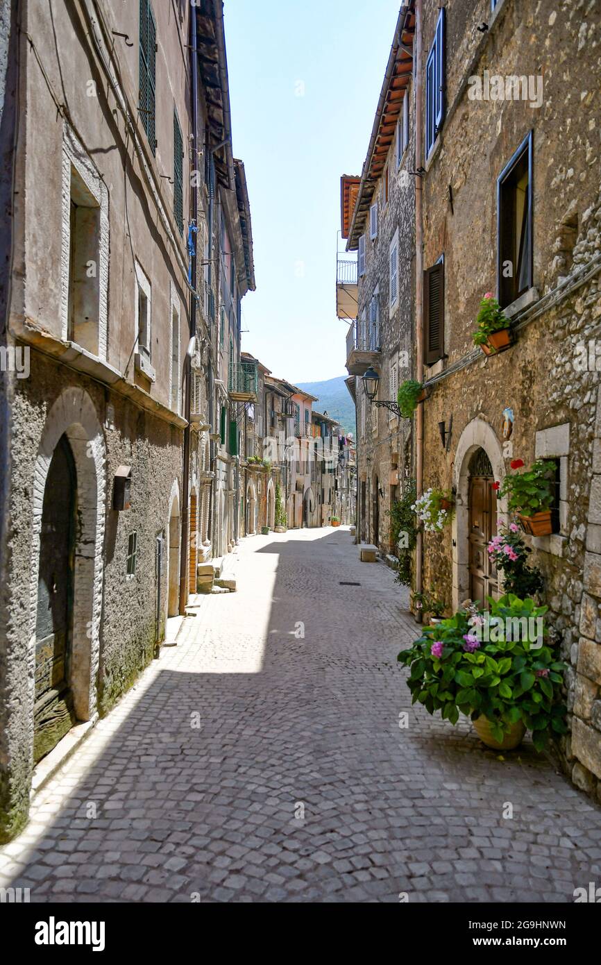 Carpineto Romano, Italy, July 24, 2021. A narrow street in the historic ...