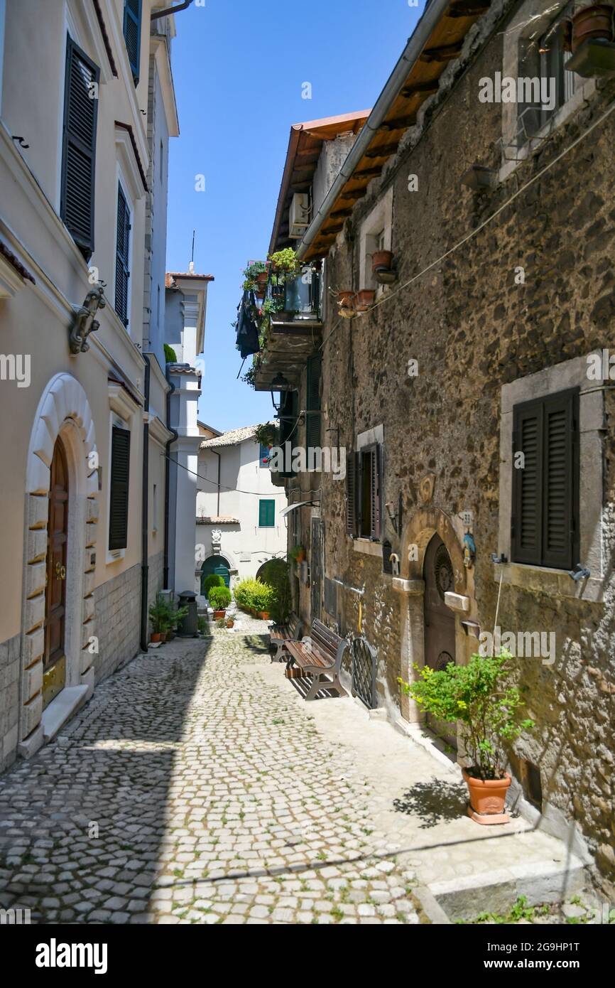 Carpineto Romano, Italy, July 24, 2021. A narrow street in the historic ...