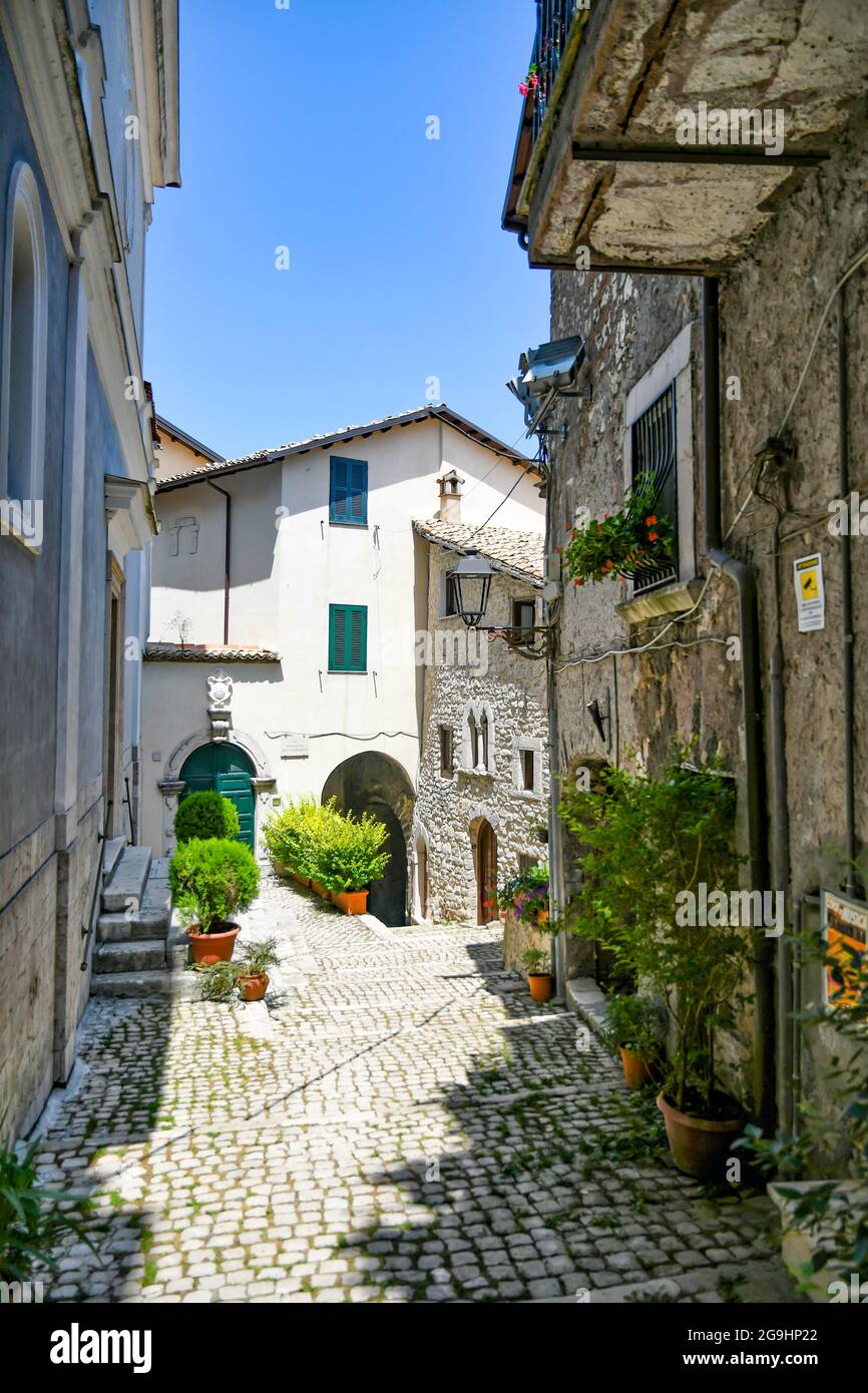 Carpineto Romano, Italy, July 24, 2021. A narrow street in the historic ...