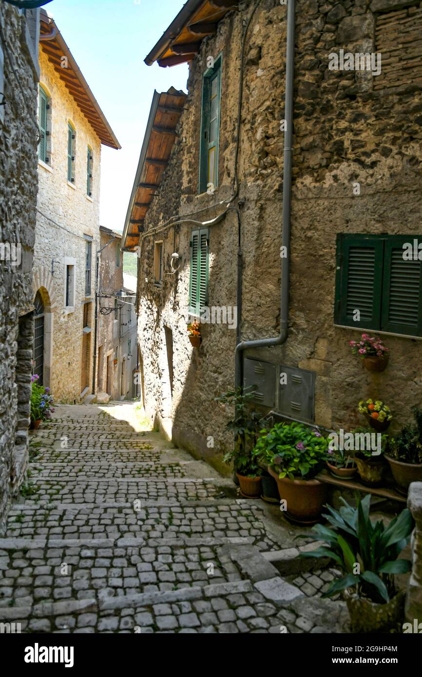 Carpineto Romano, Italy, July 24, 2021. A narrow street in the historic ...