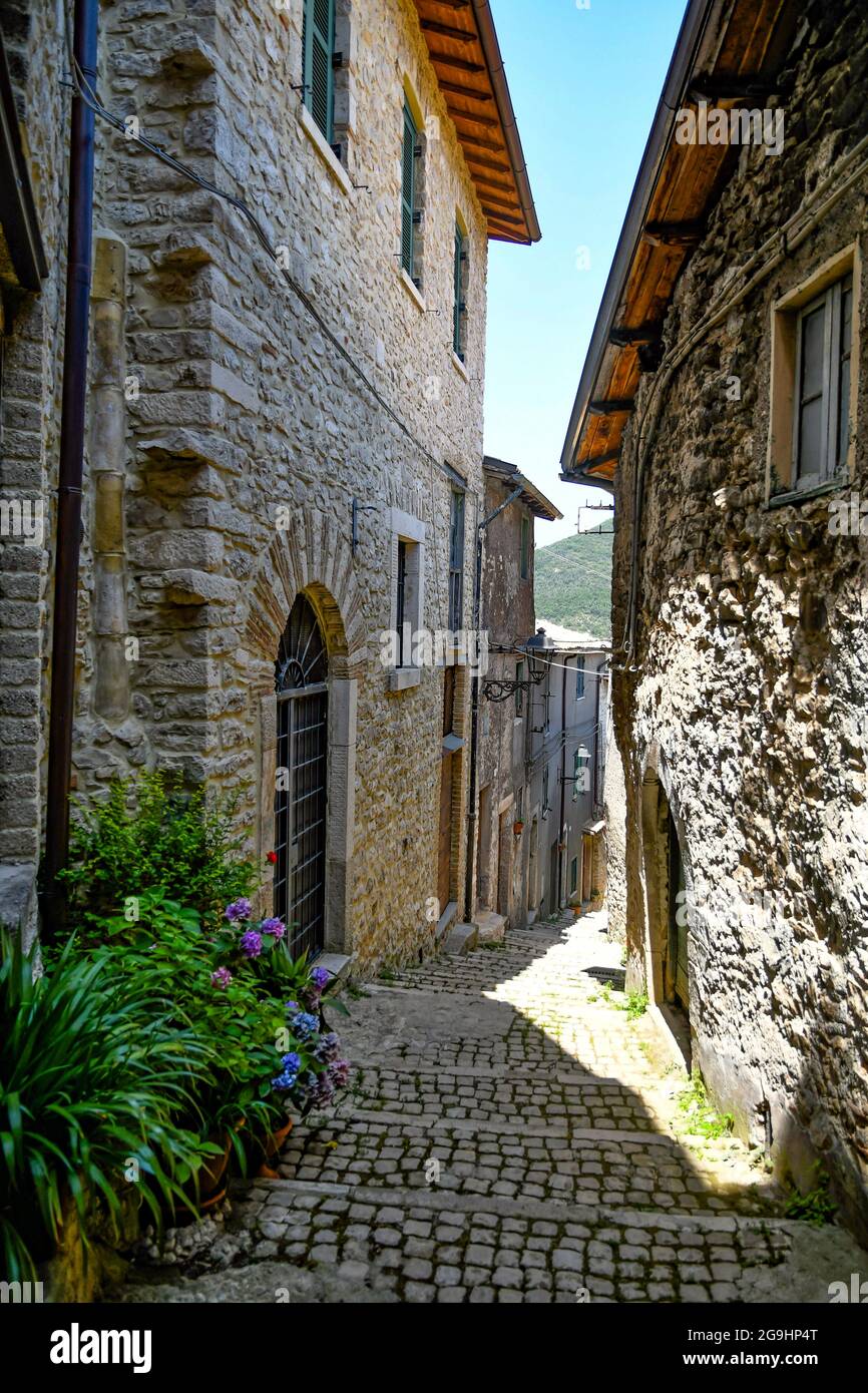 Carpineto Romano, Italy, July 24, 2021. A narrow street in the historic ...