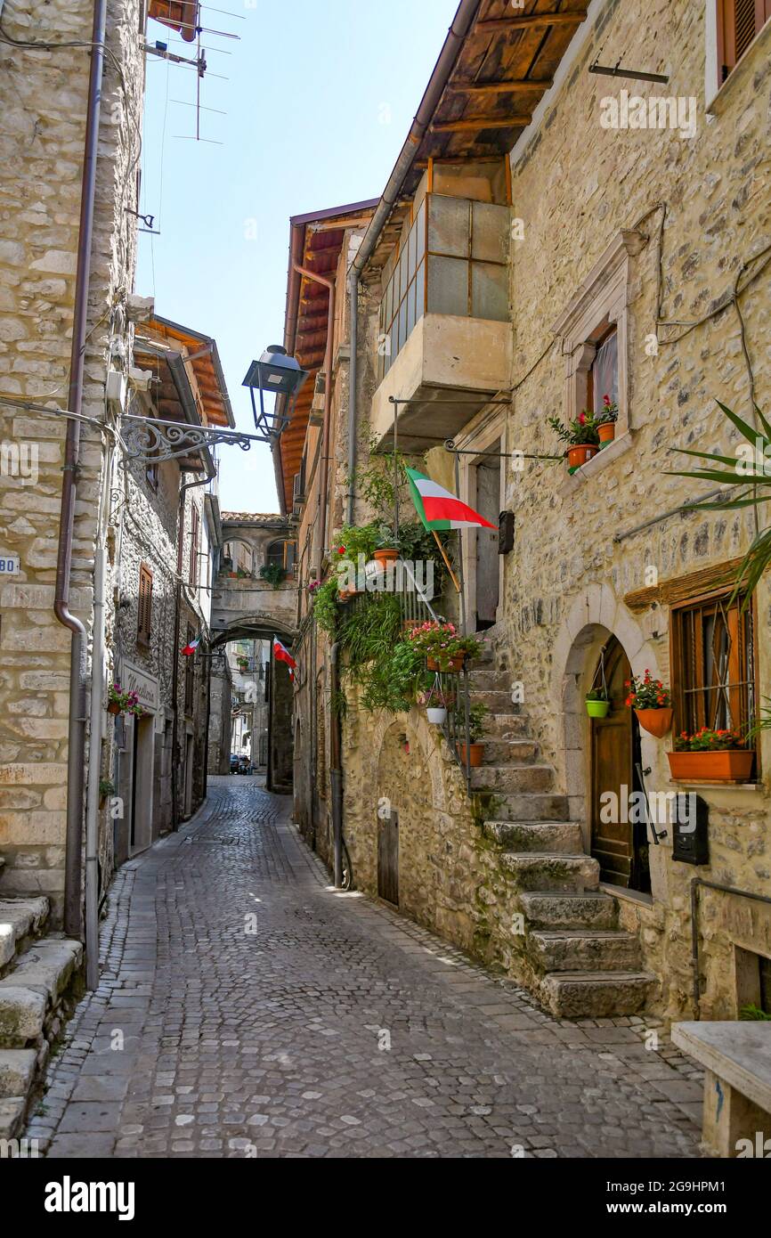 Carpineto Romano, Italy, July 24, 2021. A narrow street in the historic ...