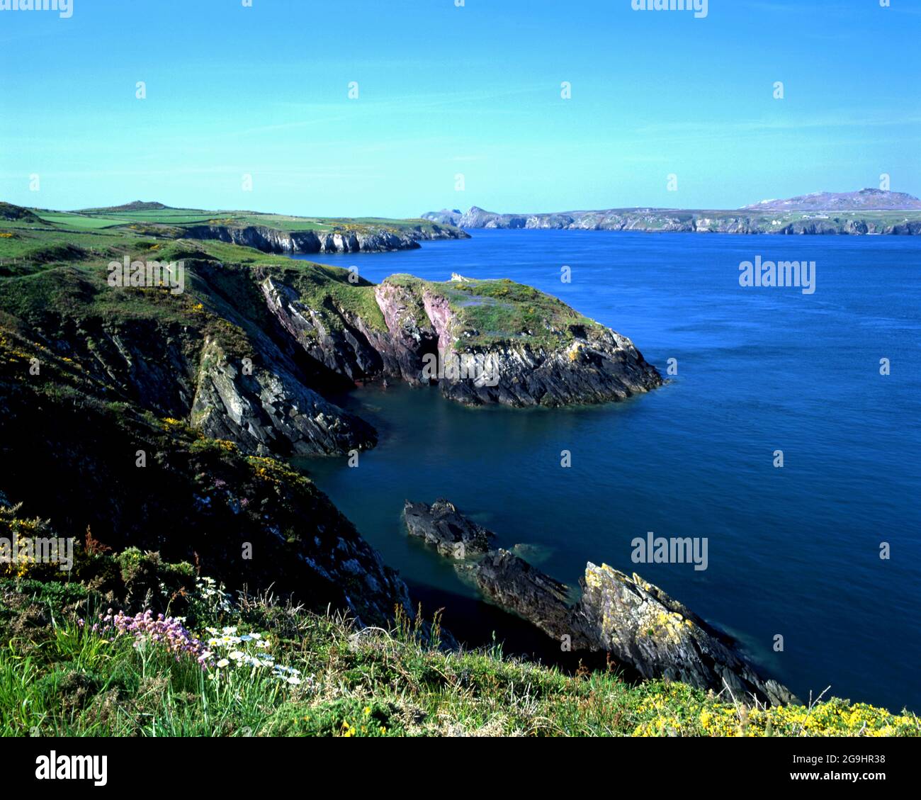 view across ramsey sound to ramsey island from pembroke coastal path ...