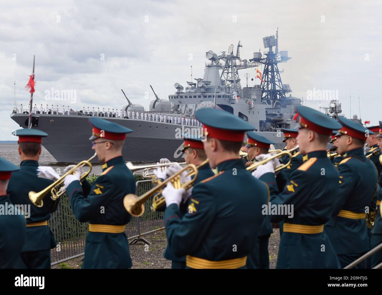 The naval parade on the Russian Navy Day. July 25, 2021. Russia, St ...