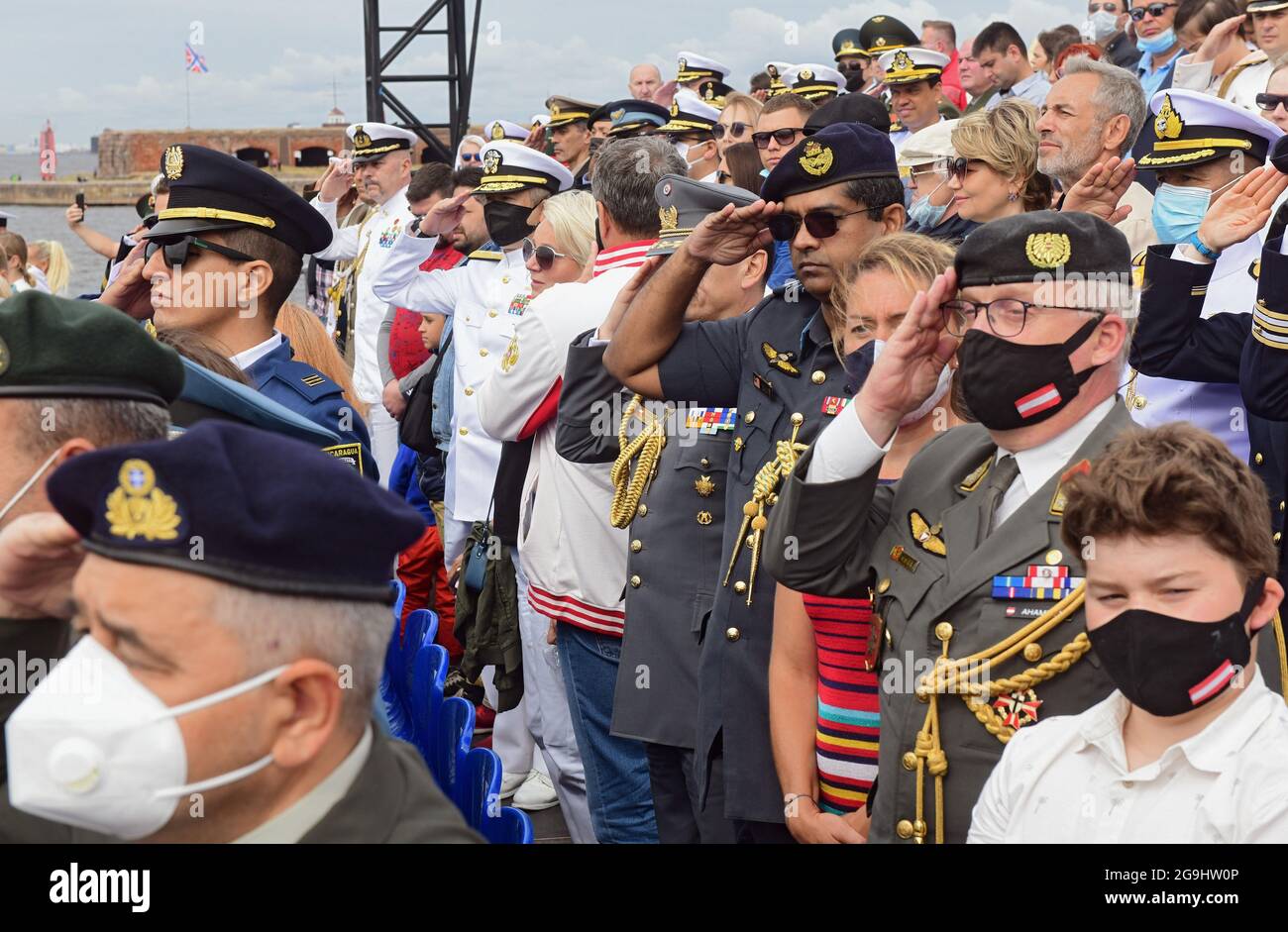 The naval parade on the Russian Navy Day. July 25, 2021. Russia, St ...
