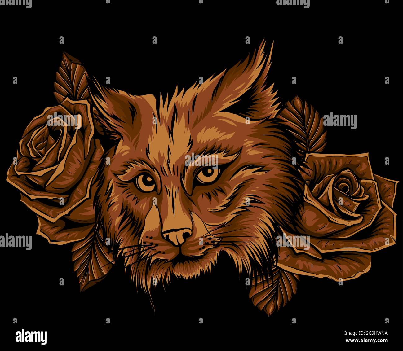 Vector illustration of lynx face with roses Stock Vector Image & Art ...