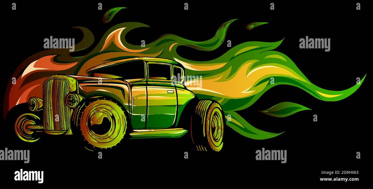 vintage car hot rod with flames vector Stock Vector Image & Art - Alamy