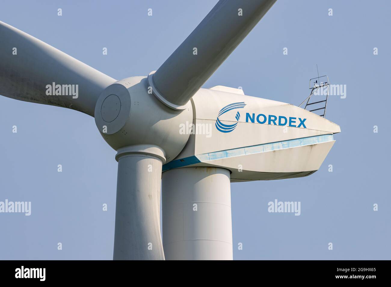 Nordex wind turbine against blue sky Stock Photo - Alamy