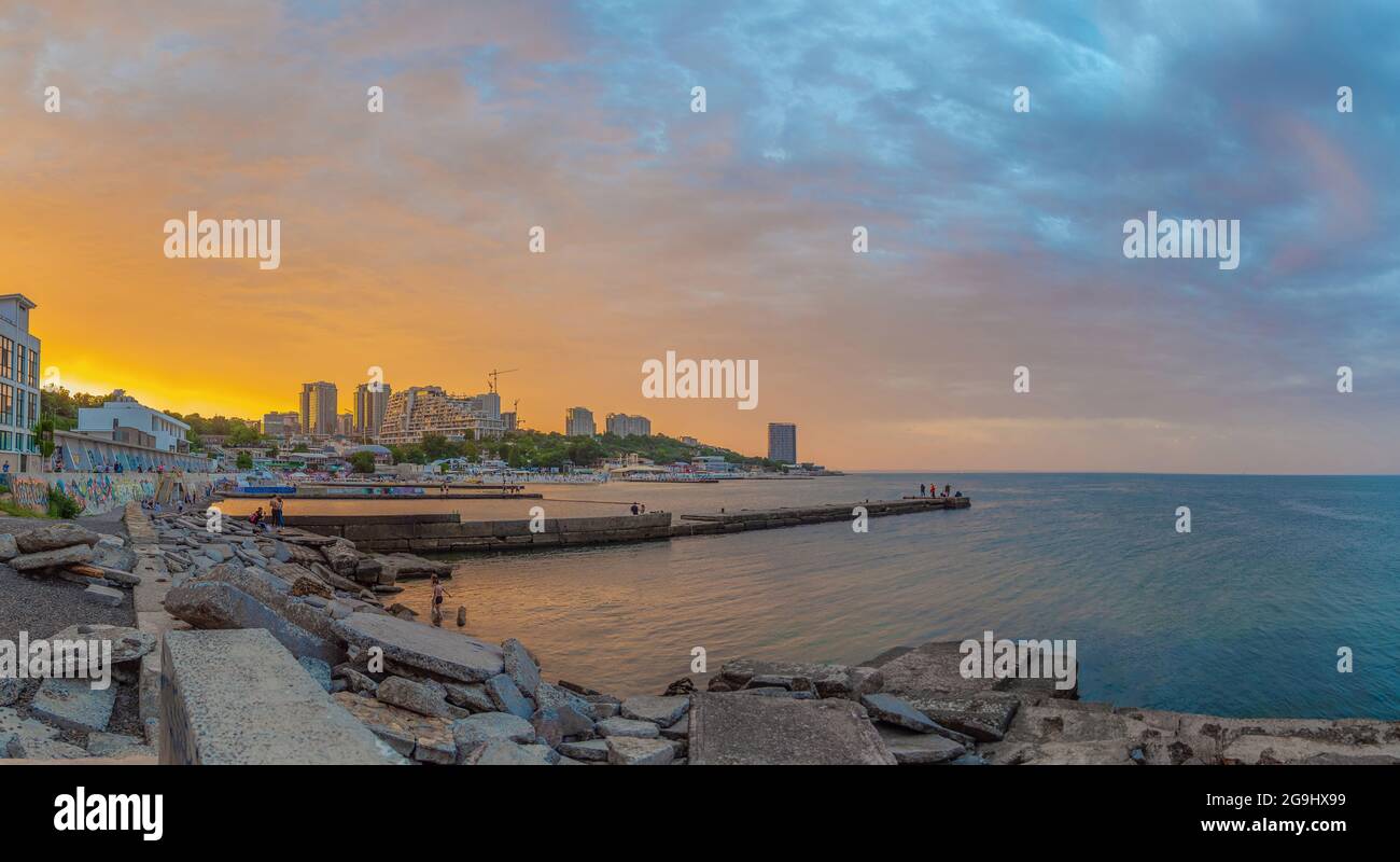 panoramic view of the black sea, beaches and buildings in the Arcadia ...
