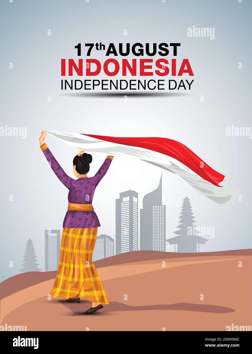 Indonesian Girl waving flag her hands. 17th August Happy independence ...