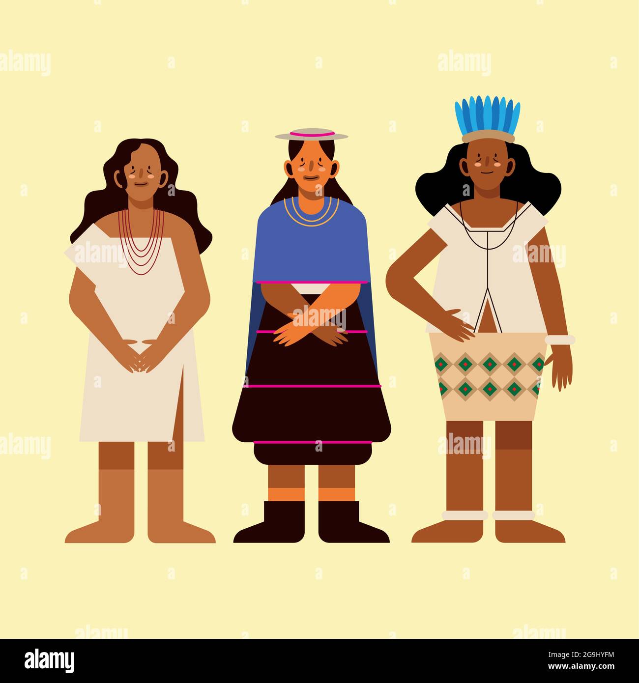 indigenous women with traditional cloth on yellow background Stock ...