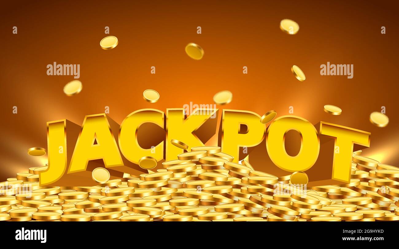 Jackpot sign with gold realistic 3d coins background. Vector ...