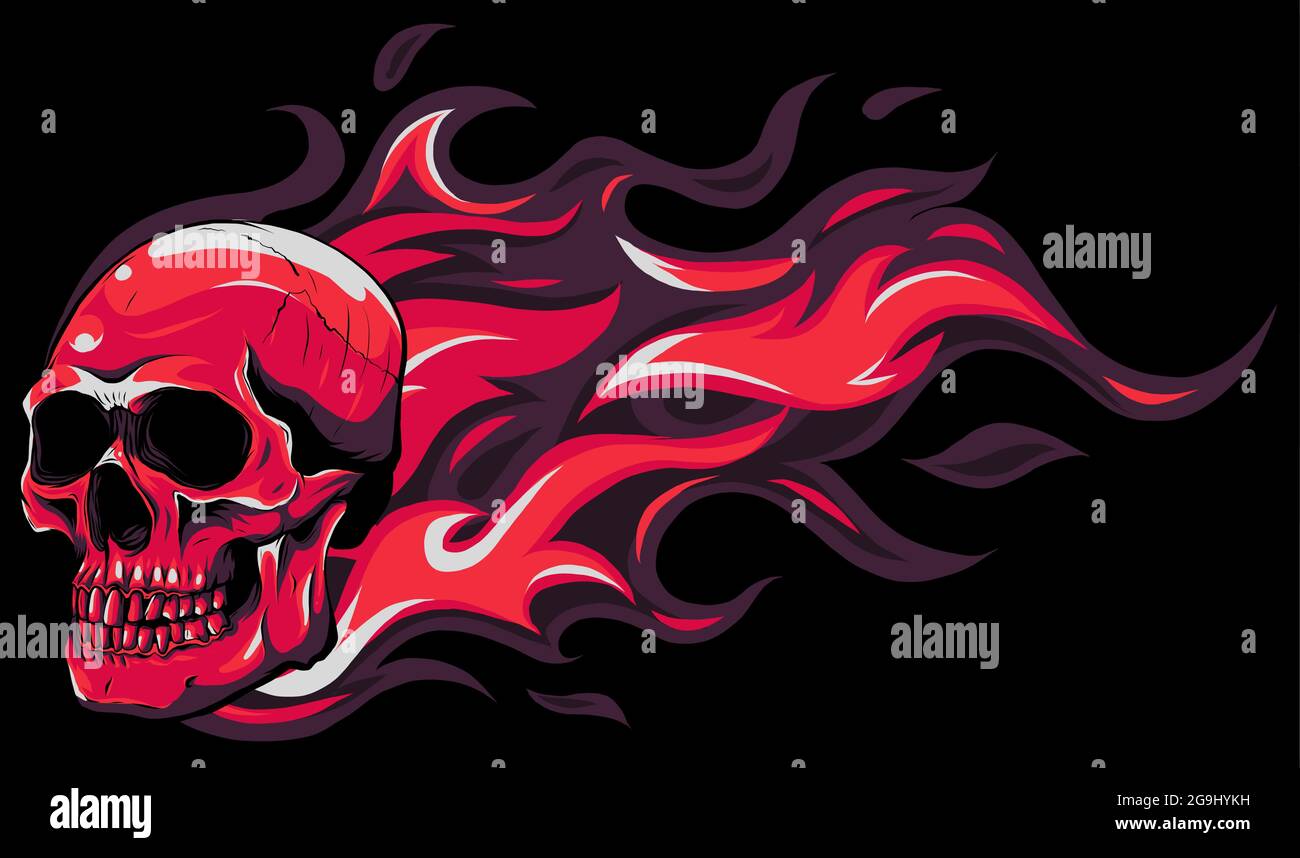 Cool Skulls On Fire Red