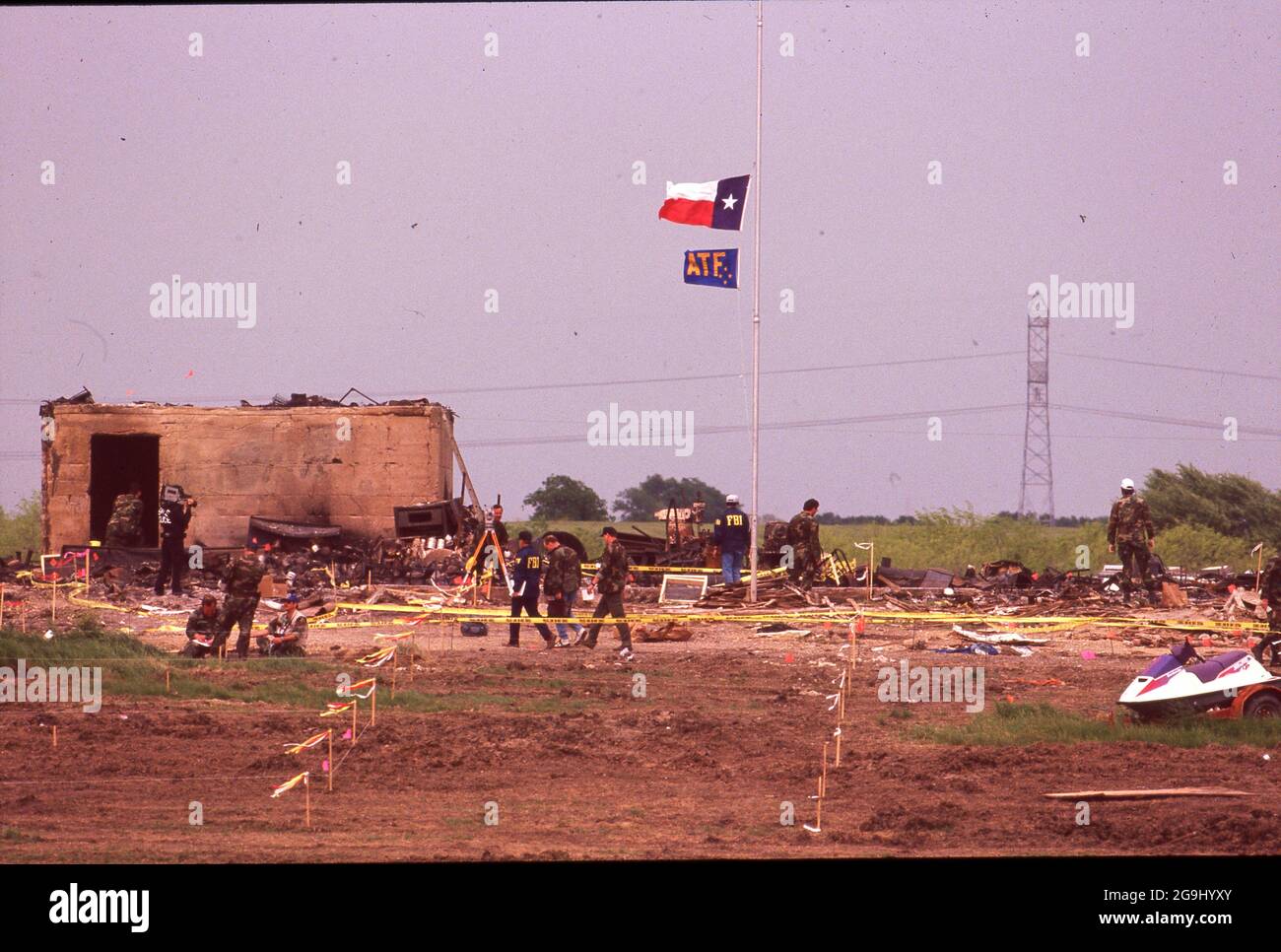 ©1993 April 25, 1993. remains of the Branch Davidian compound outside ...