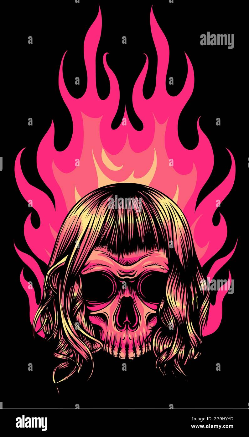 vector illustration of skull falling with fire flame Stock Vector Image ...