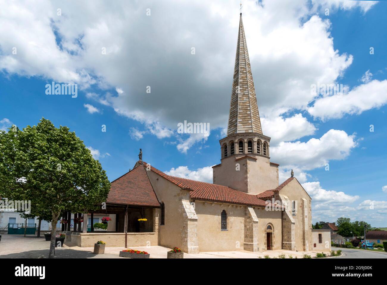 Saulcet church and its octagonal bell tower, Allier department ...
