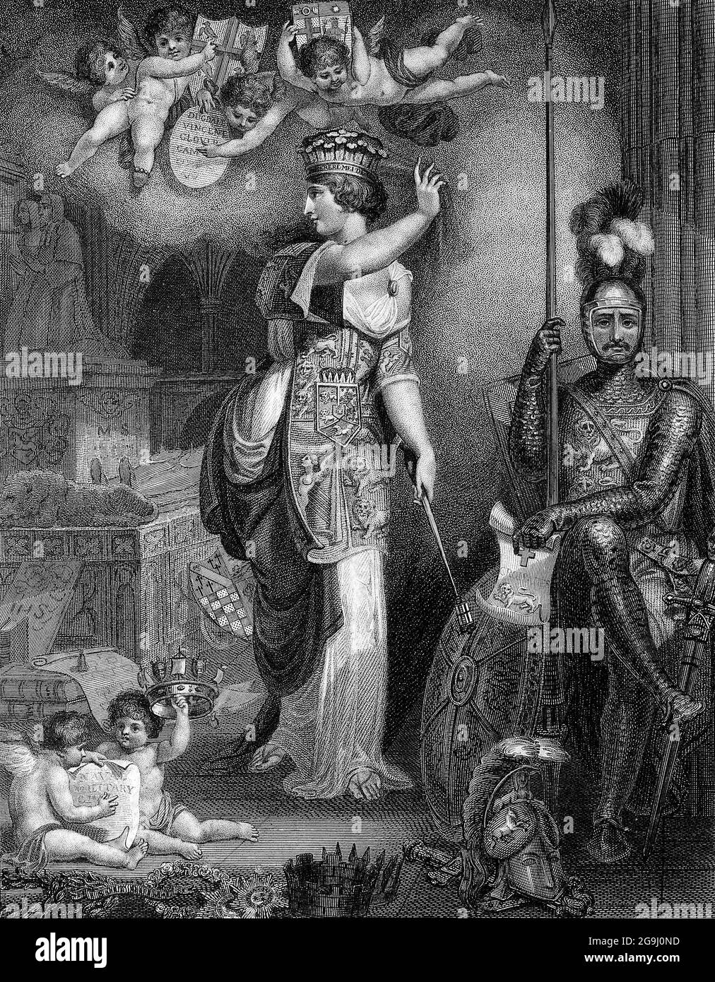 Description of the frontispiece illustrating heraldry. A female figure ...