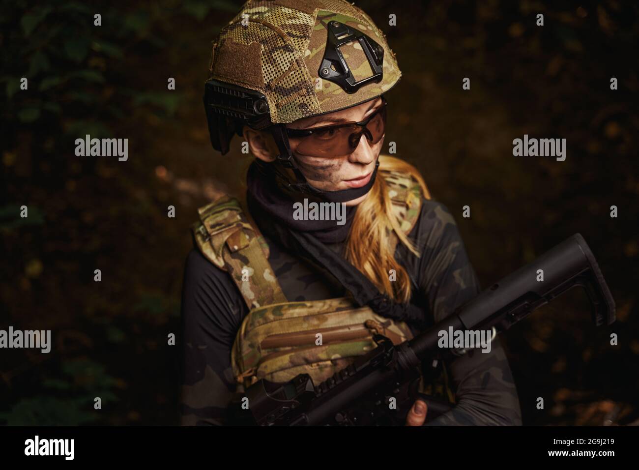 Cute female person working soldier in army forces Stock Photo - Alamy