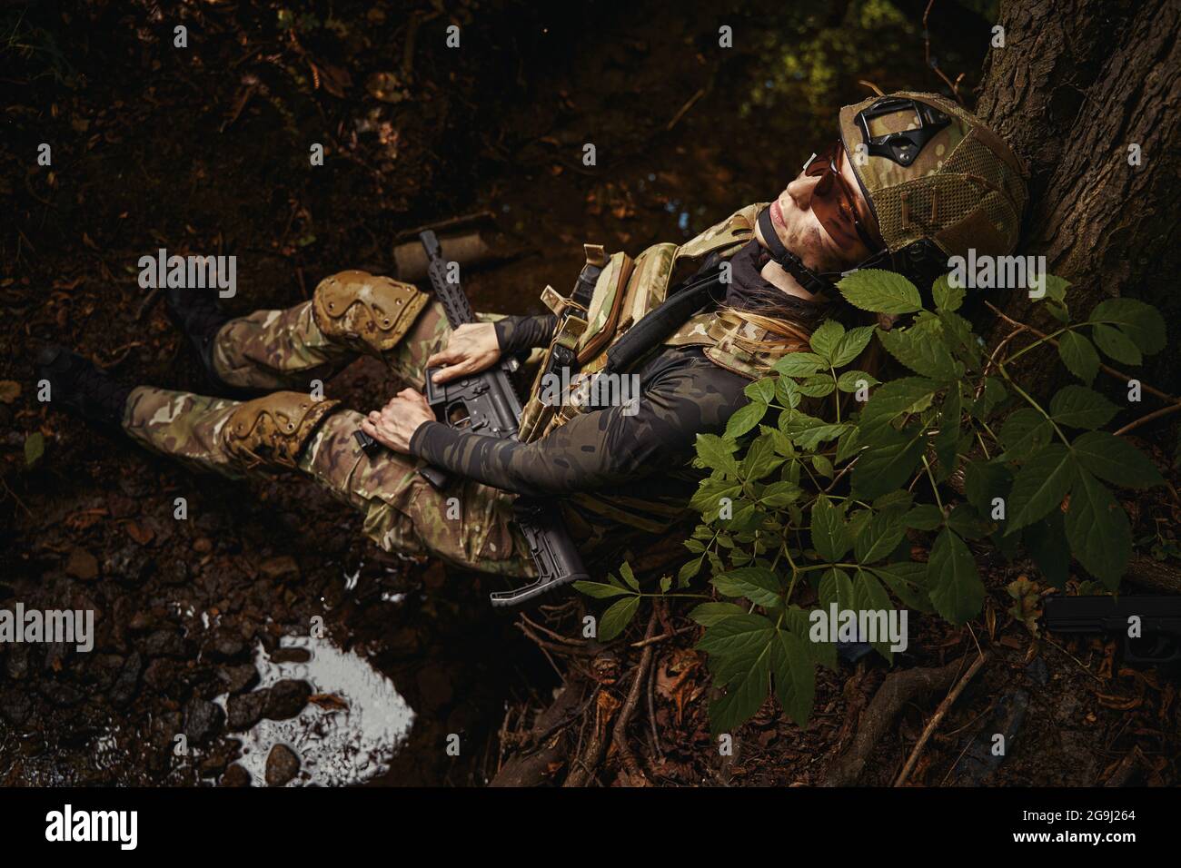 Female person having rest and possessing military qualities Stock Photo ...